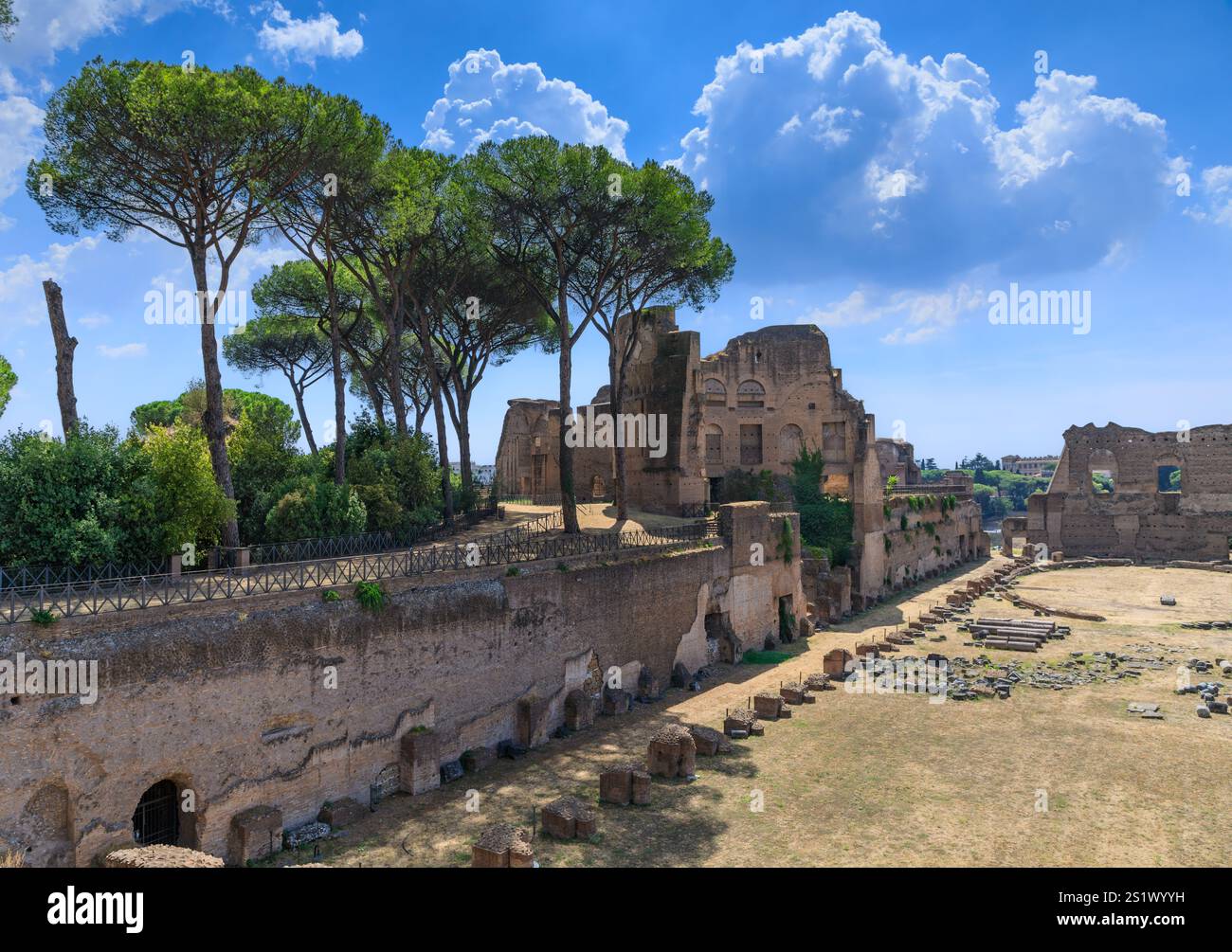 View of the Palatine Hill in Rome, Italy: remain of the Palatine ...