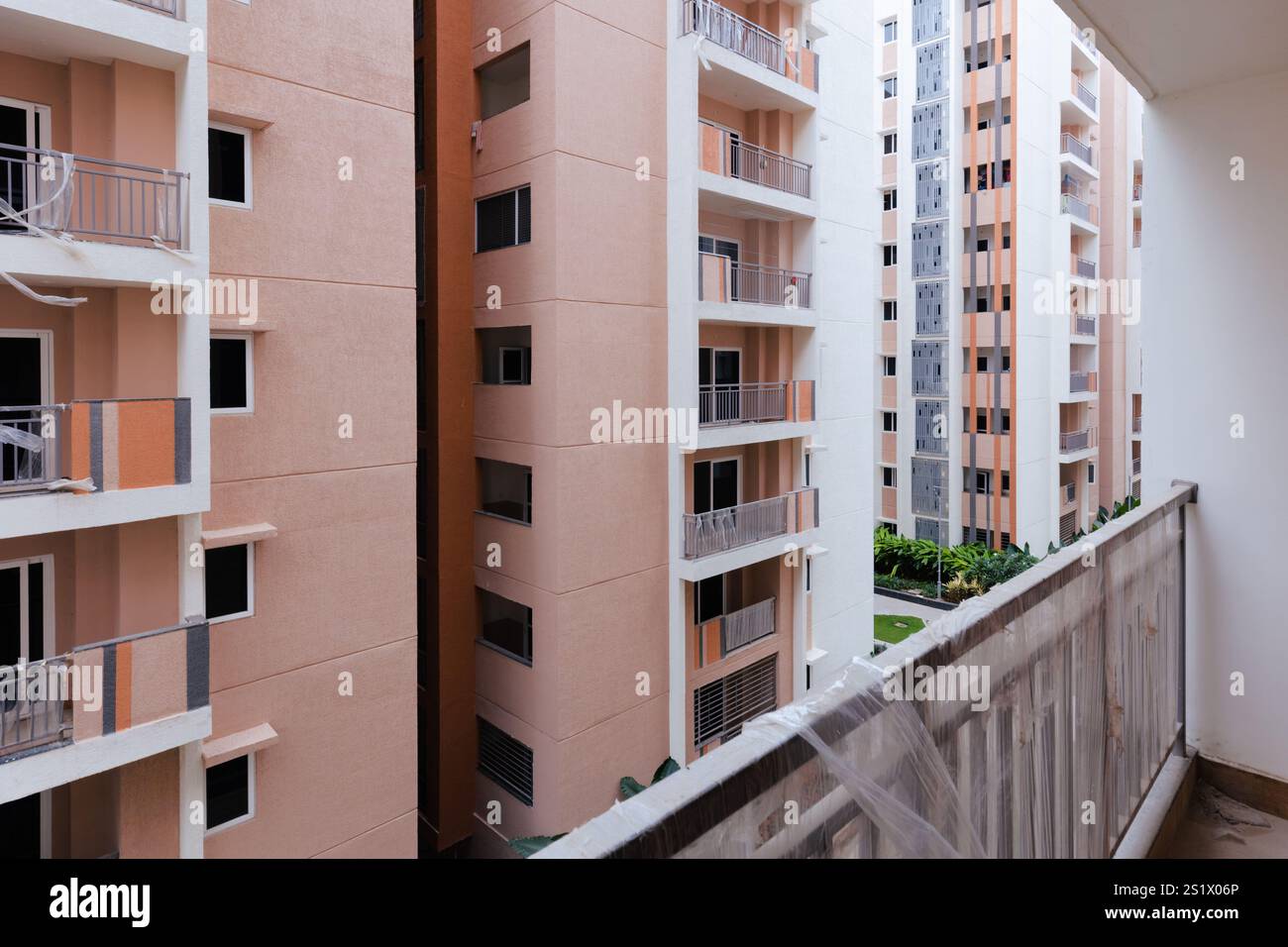 Exterior view of recently completed luxury flats ready for occupation ...