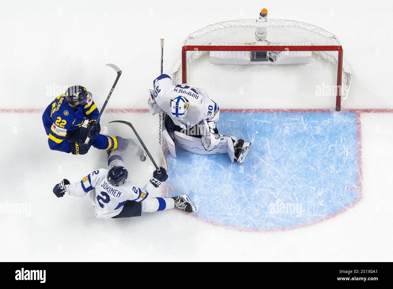 Anton Wahlberg of, Sweden. , . with a chance against Mitja Jokinen and ...