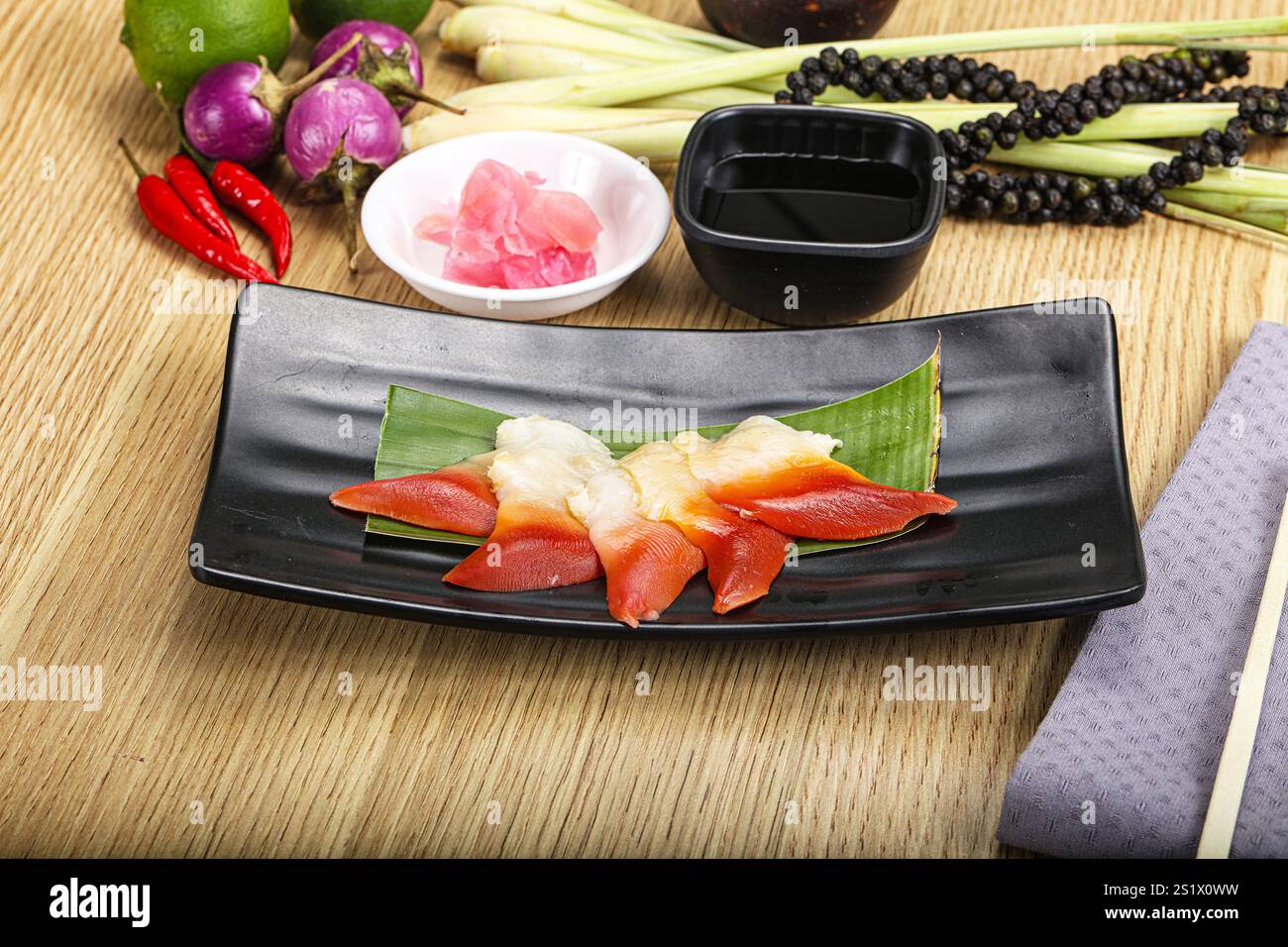The stimpson surf clam or hokkigai sashimi - japanese food style Stock ...