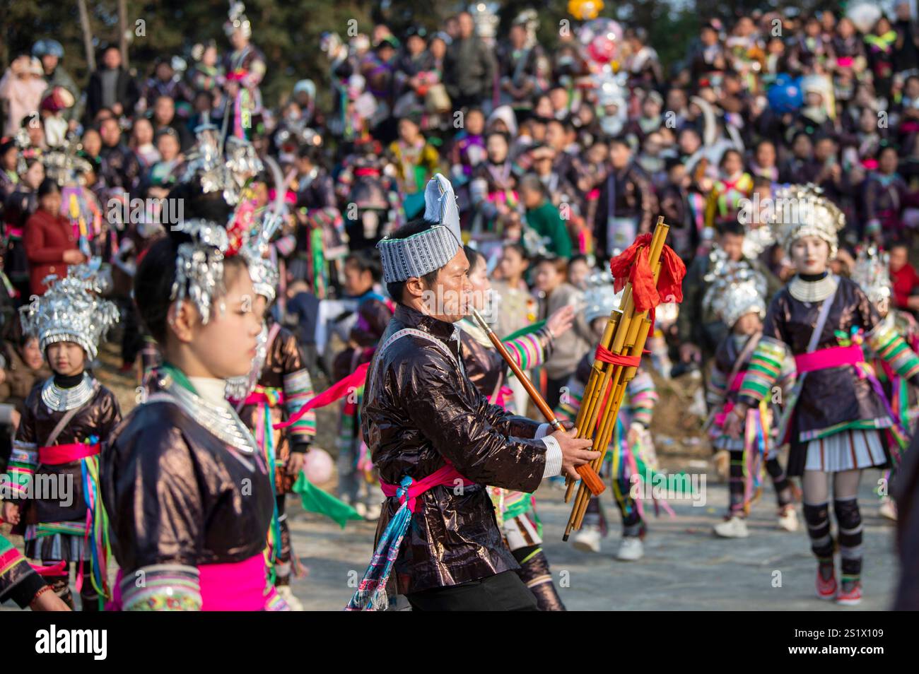 Congjiang, China. 05th Jan, 2025. The photo shows the Lusheng dance of ...