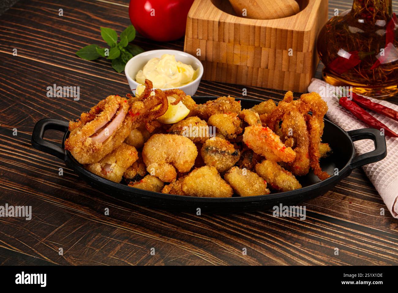 Fritto misto - deep fried seafood mix - calamari, prawn, fish, mussels ...