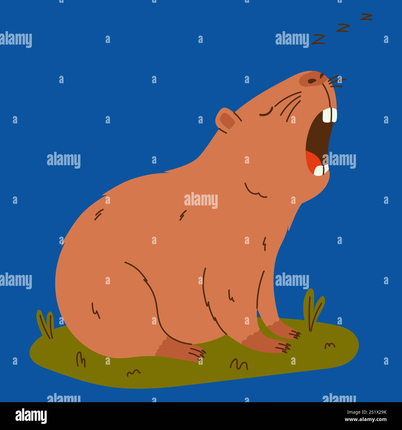Cute capybara character. Exotic rodent yawning. Hand drawn vector ...