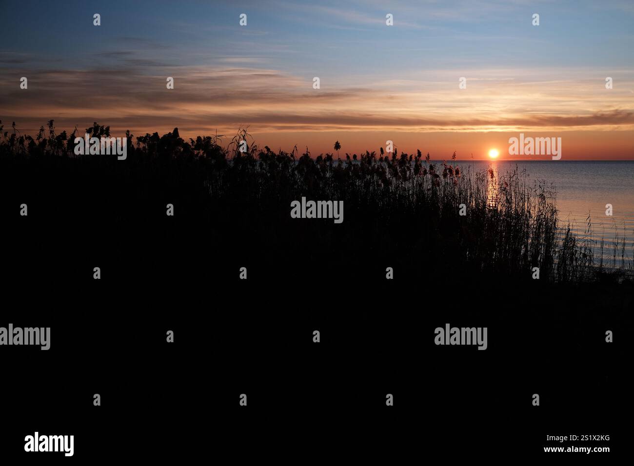 Winter morning on Razim saltwater lake in the traditional fishing ...