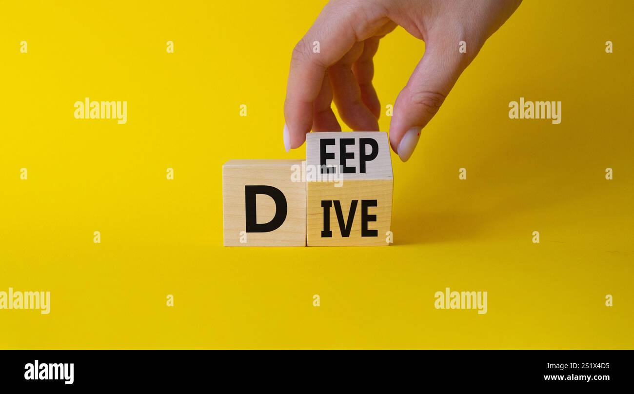Deep Dive symbol. Businessman hand. Concept words deep dive on wooden ...