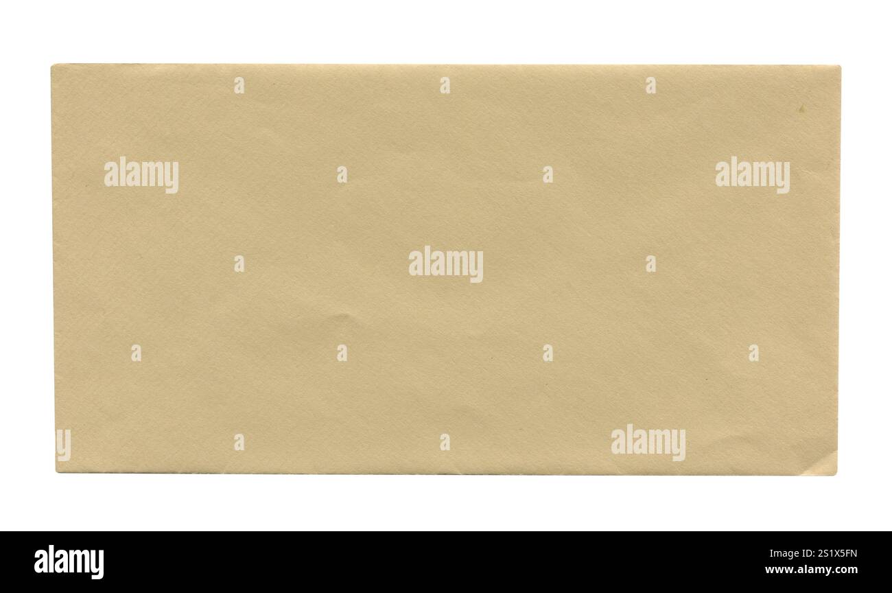 back view closeup of blank brown old aged closed letter brown paper DL ...