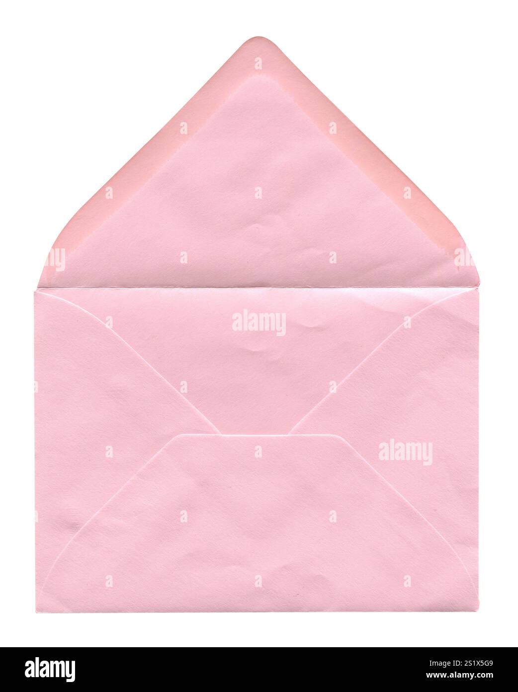 front view closeup of blank brown old aged open letter pink paper ...