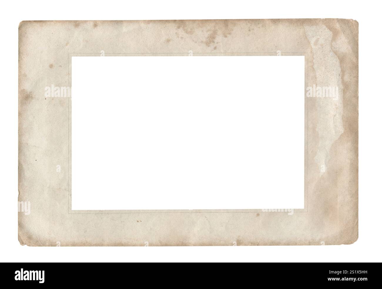 front view of vintage photo brown paper frame with stains isolated on ...