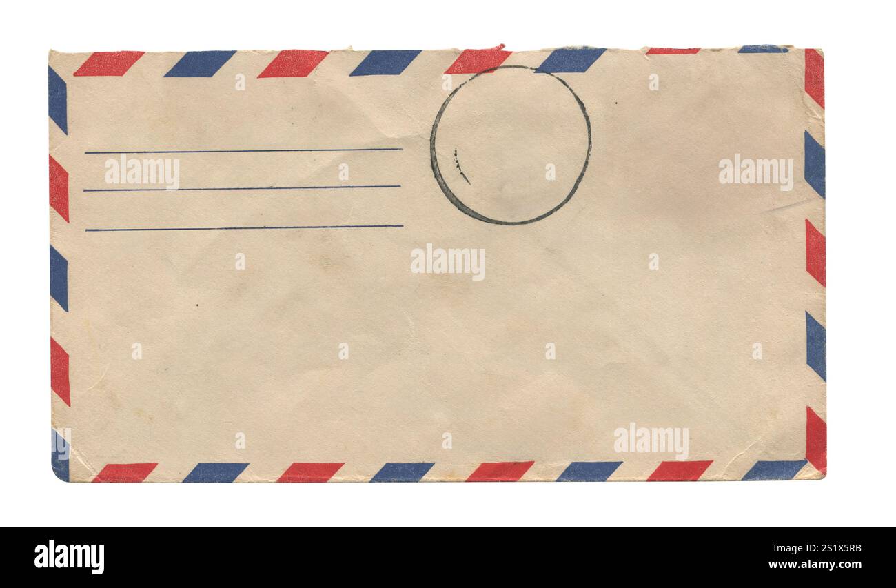 back view closeup of blank brown old aged open letter paper envelope ...