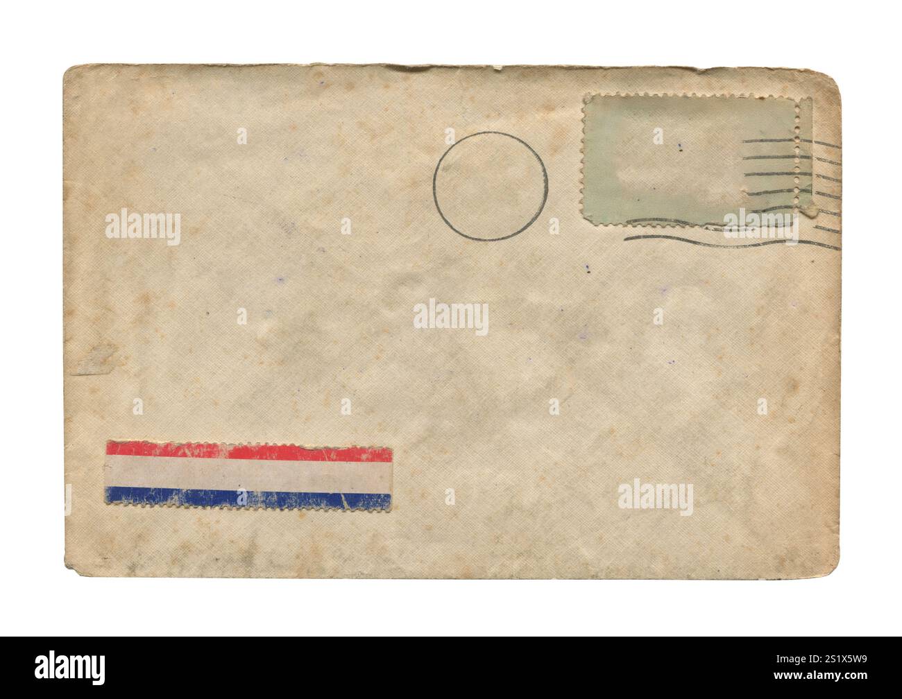 back view closeup of blank brown old aged open letter paper envelope ...