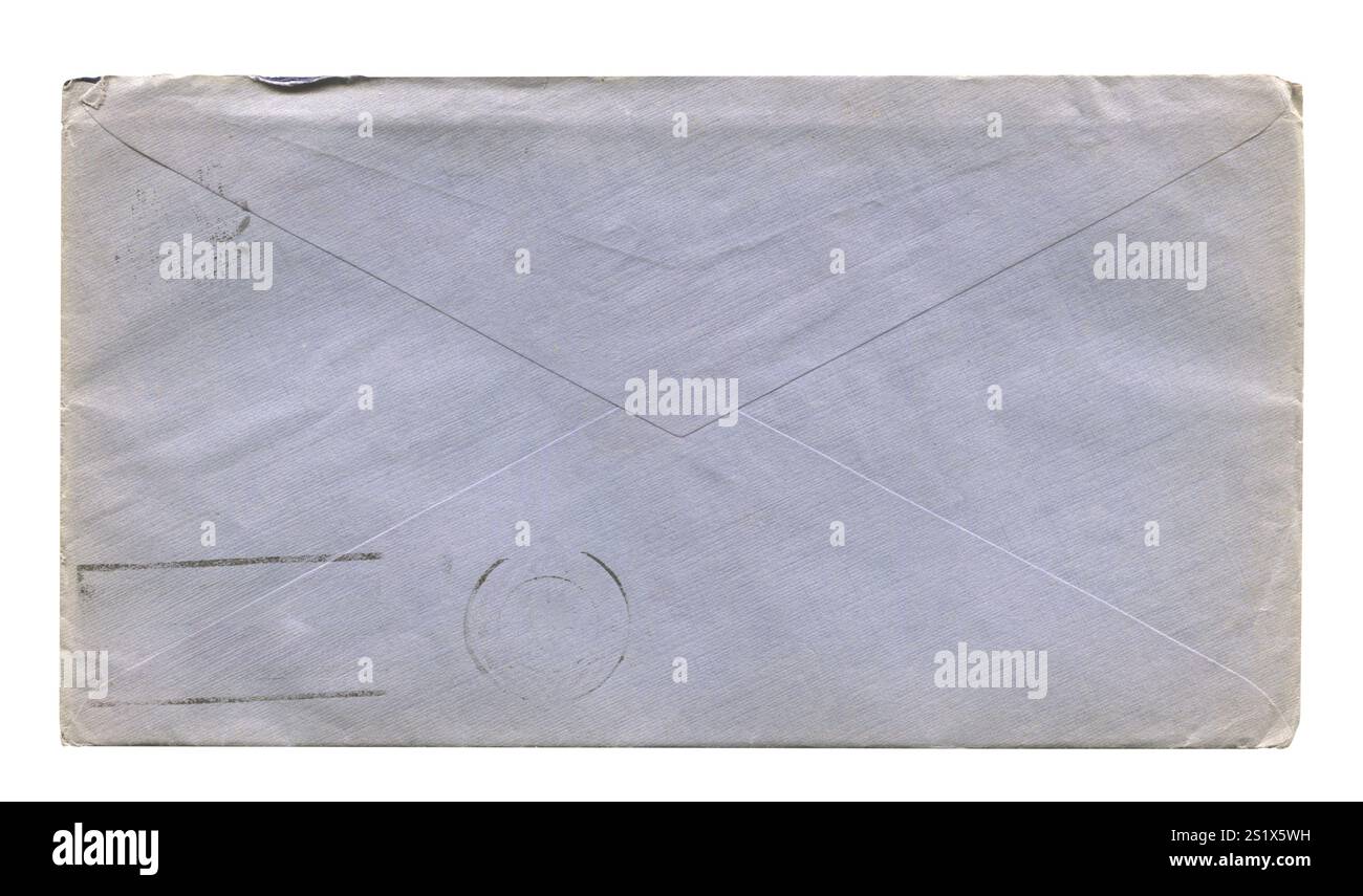 front view closeup of blank brown old aged closed letter blue DL paper ...