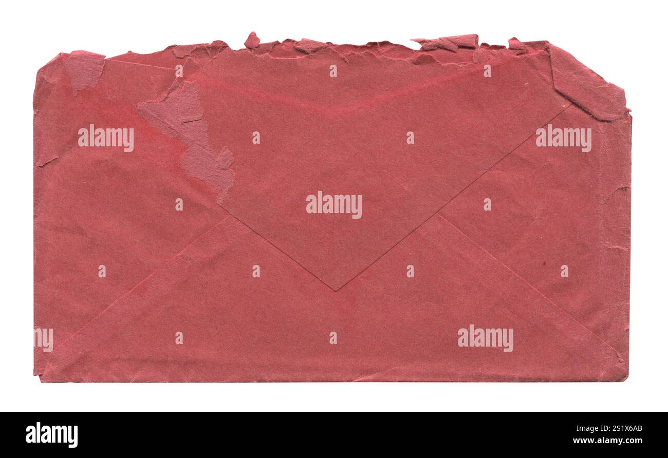 front view closeup of blank brown old aged closed letter red paper ...