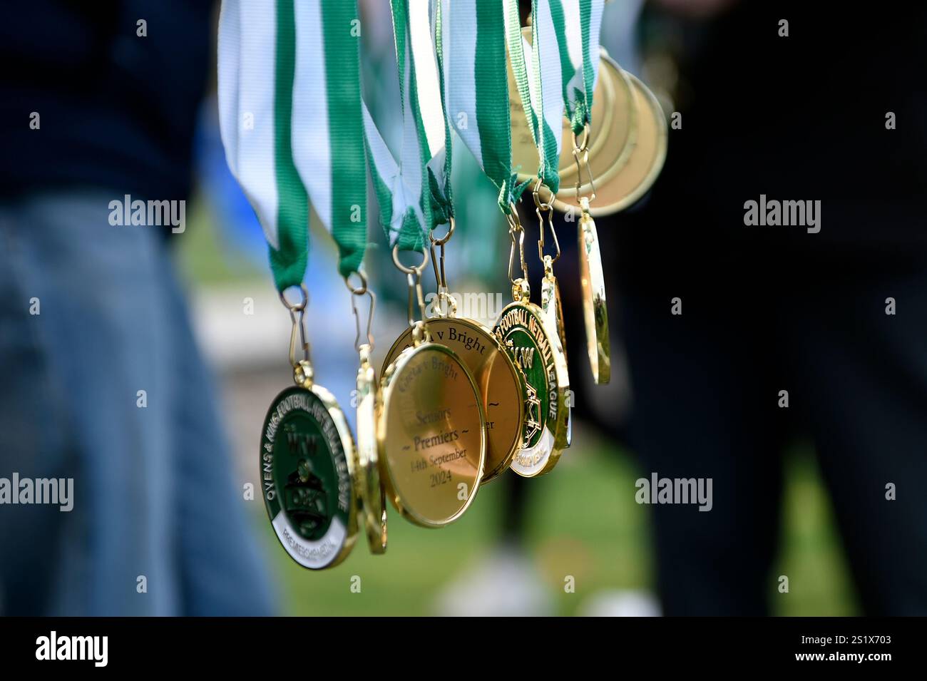 WANGARATTA, AUSTRALIA. 14 Sept, 2024. The Seniors Premiers medals for ...