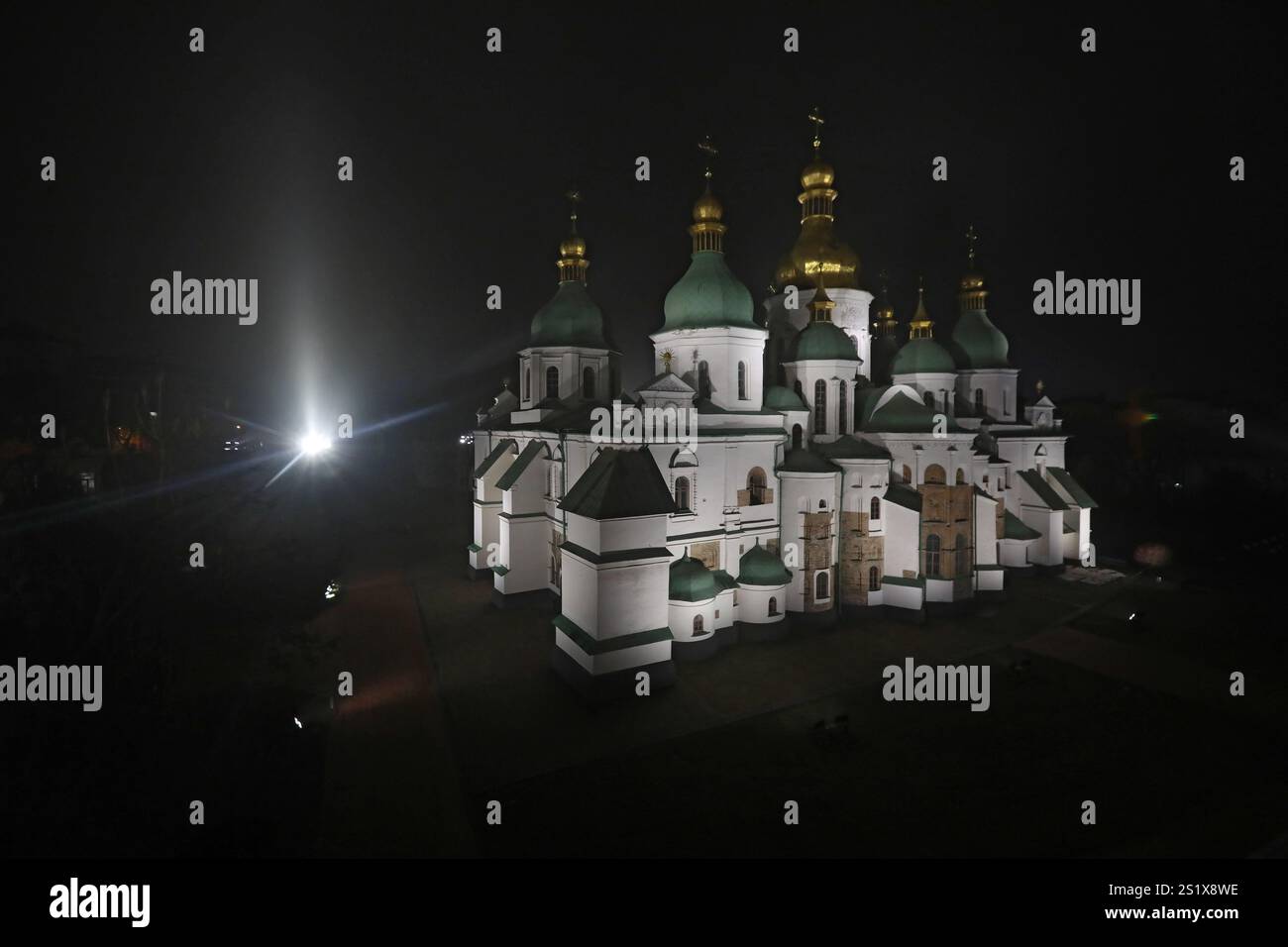 Non Exclusive: KYIV, UKRAINE - DECEMBER 30, 2024 - Saint Sophia Cathedral is illuminated at ...
