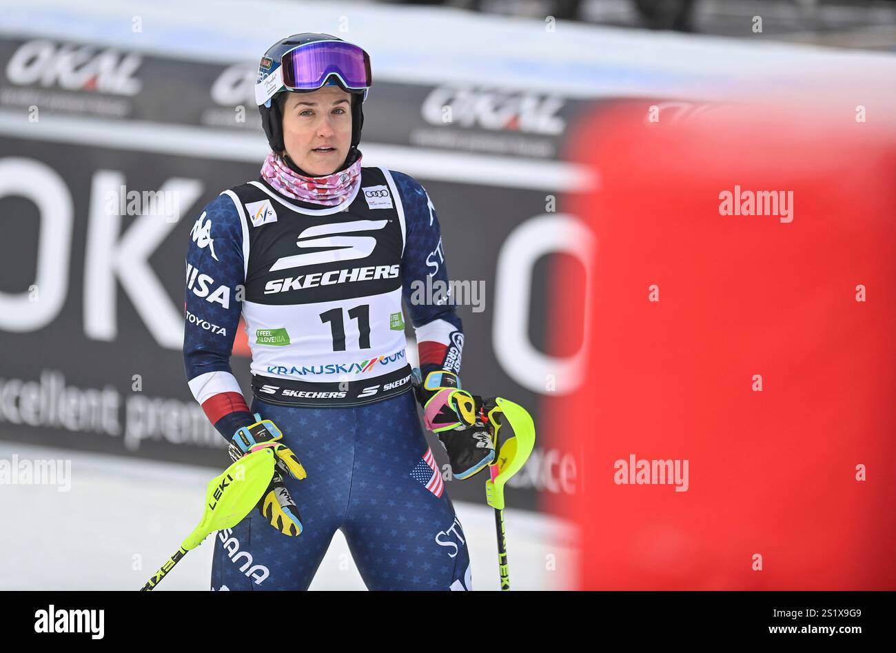 Kranjska Gora, Slovenia. 05th Jan, 2025. Paula Moltzan of USA reacts ...