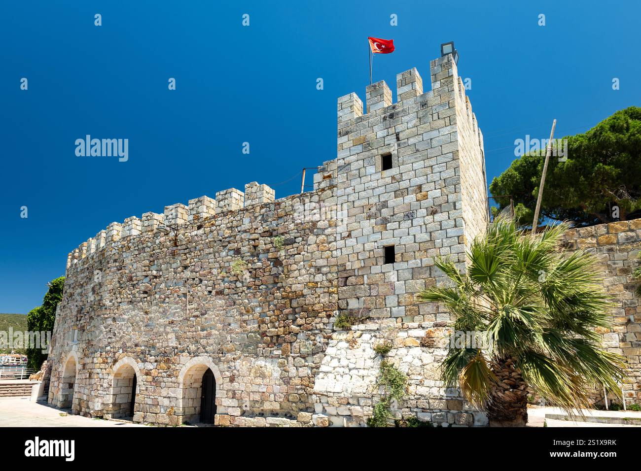 Eski Foca Castle view on the Aegean coast, Izmir, Turkey. Eski Foca is ...