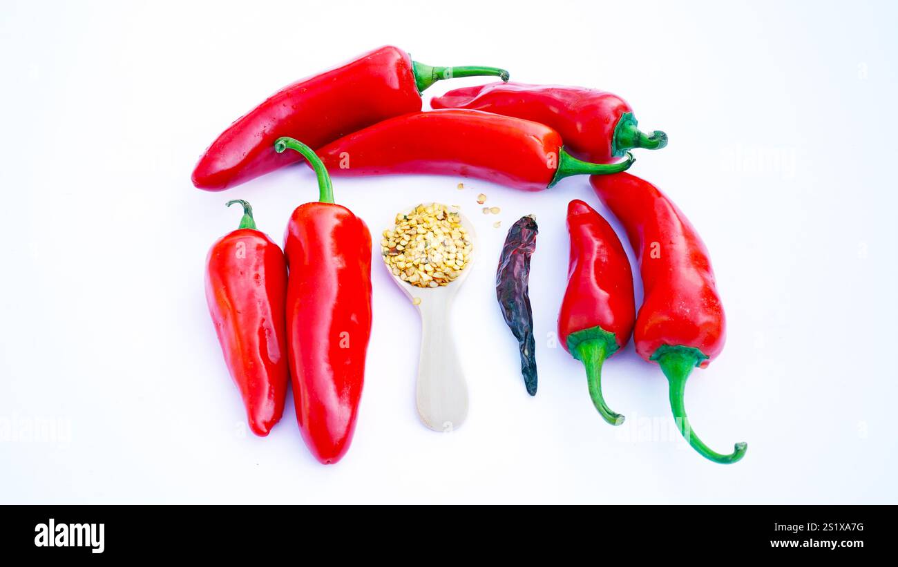 Chili pepper isolated. Chilli top view on white background. Whole and ...