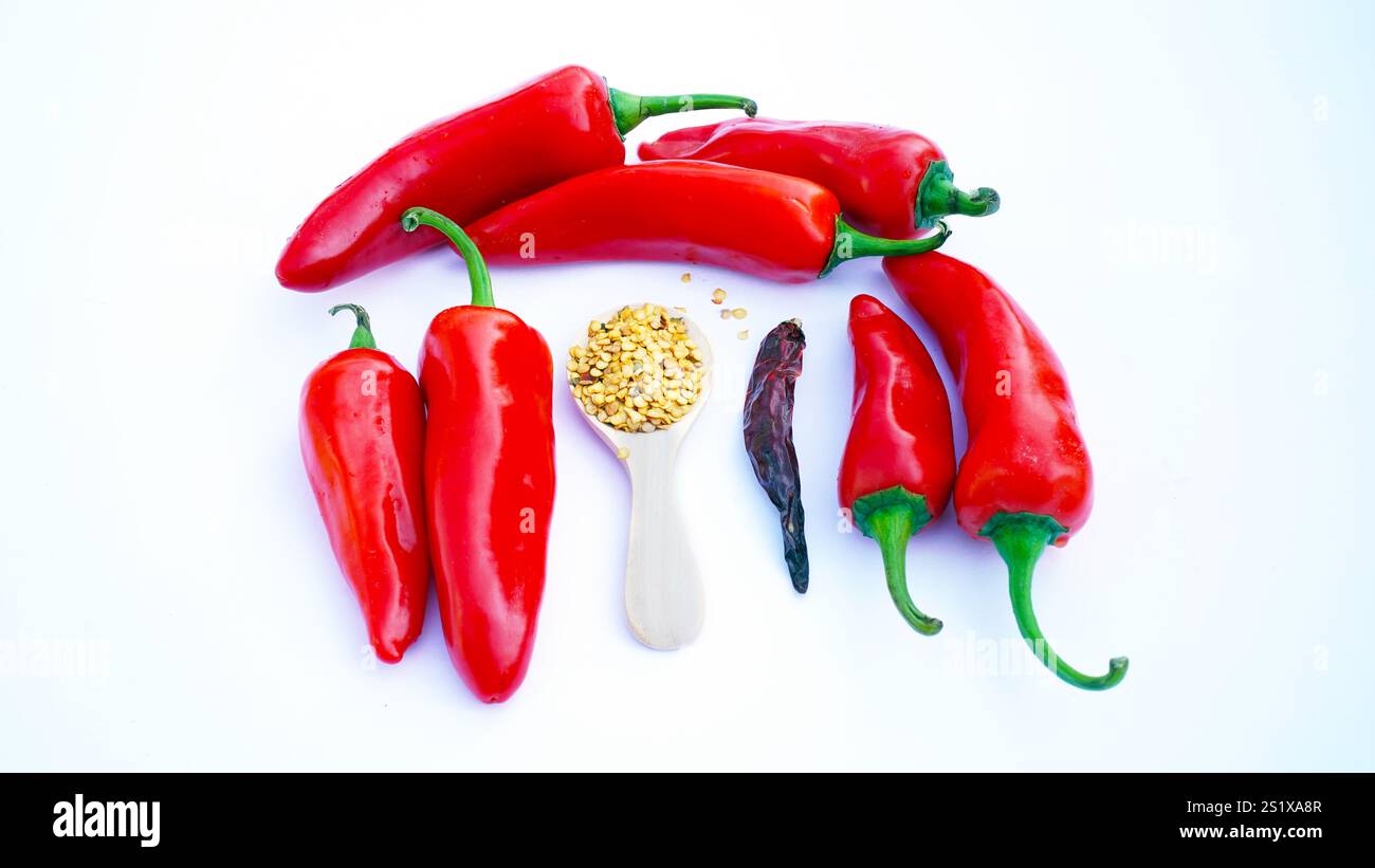 Chili pepper isolated. Chilli top view on white background. Whole and ...