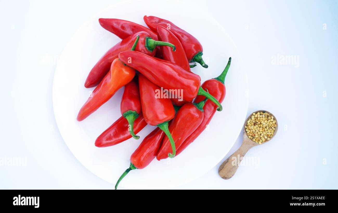 Chili pepper isolated. Chilli top view on white background. Whole and ...