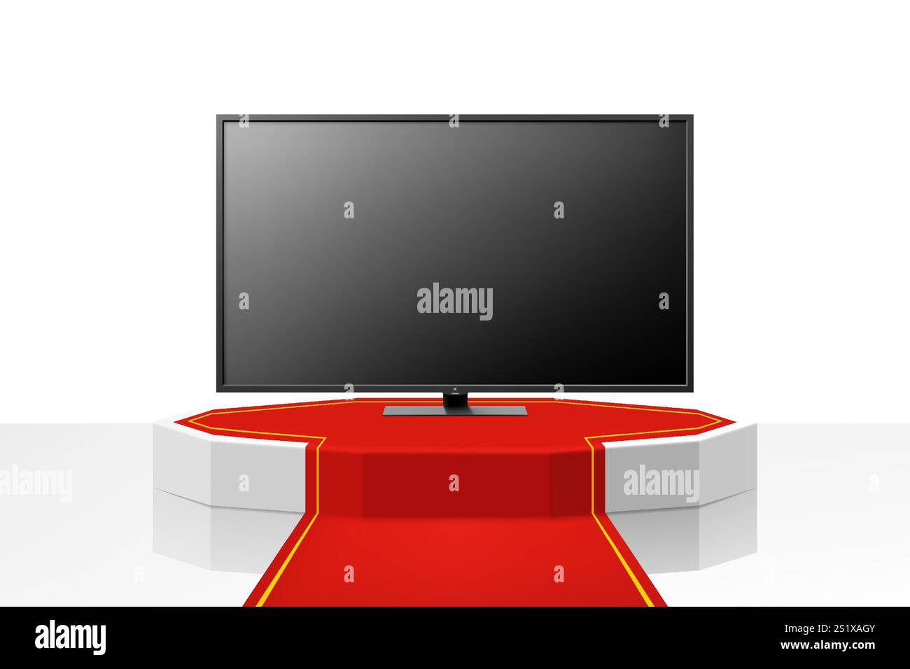 Illuminated podium or Pedestal with red path and plasma TV. TV flat ...