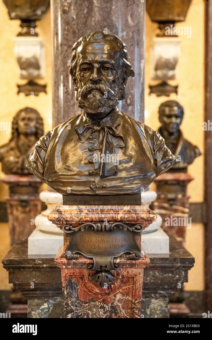 Bust of Czech composer Bedrich Smetana in the Pantheon hall, inside the ...