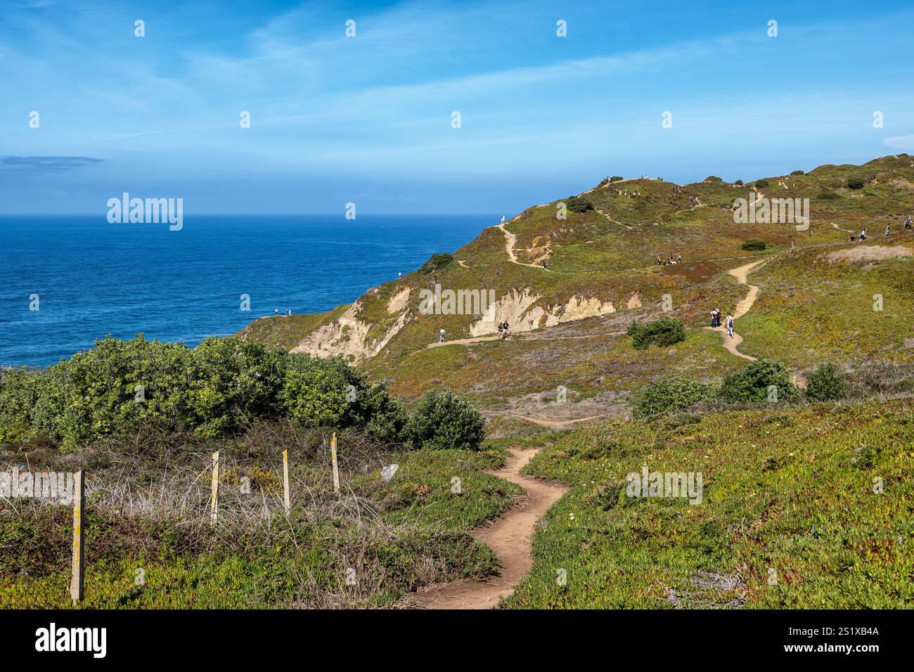 Landscape with coastal trails along Atlantc Ocean, north of Cabo da ...