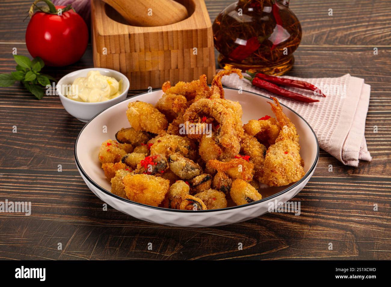 Fritto misto - deep fried seafood mix - calamari, prawn, fish, mussels ...