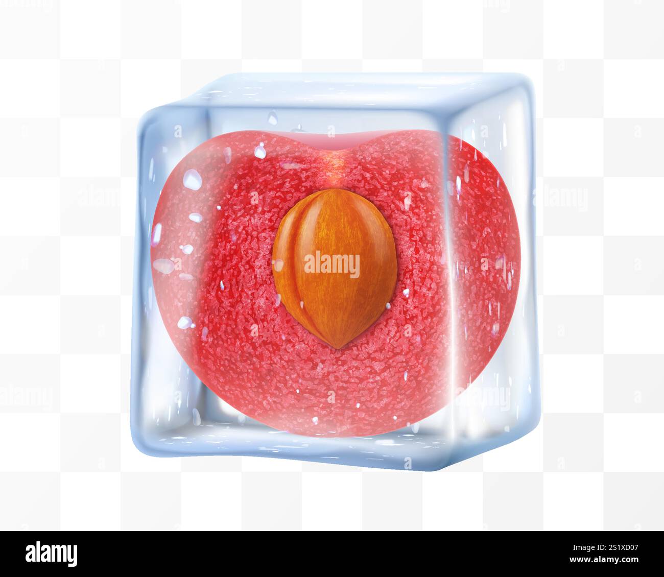 Fresh ripe cherry in ice cube isolated on transparent background ...