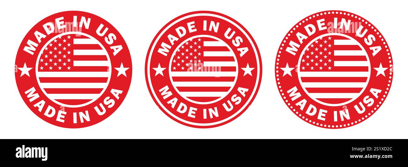Made in USA grunge style circle rubber stamp badge icon. Produced in ...
