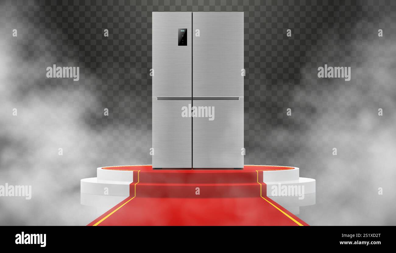 Illuminated podium or Pedestal with red path and double-door ...
