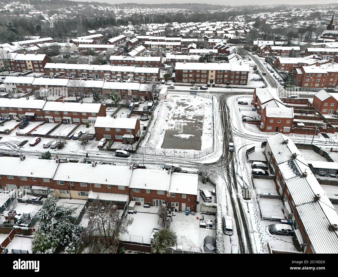 Snow blankets Lee Park in Liverpool. Heavy overnight snow is causing ...