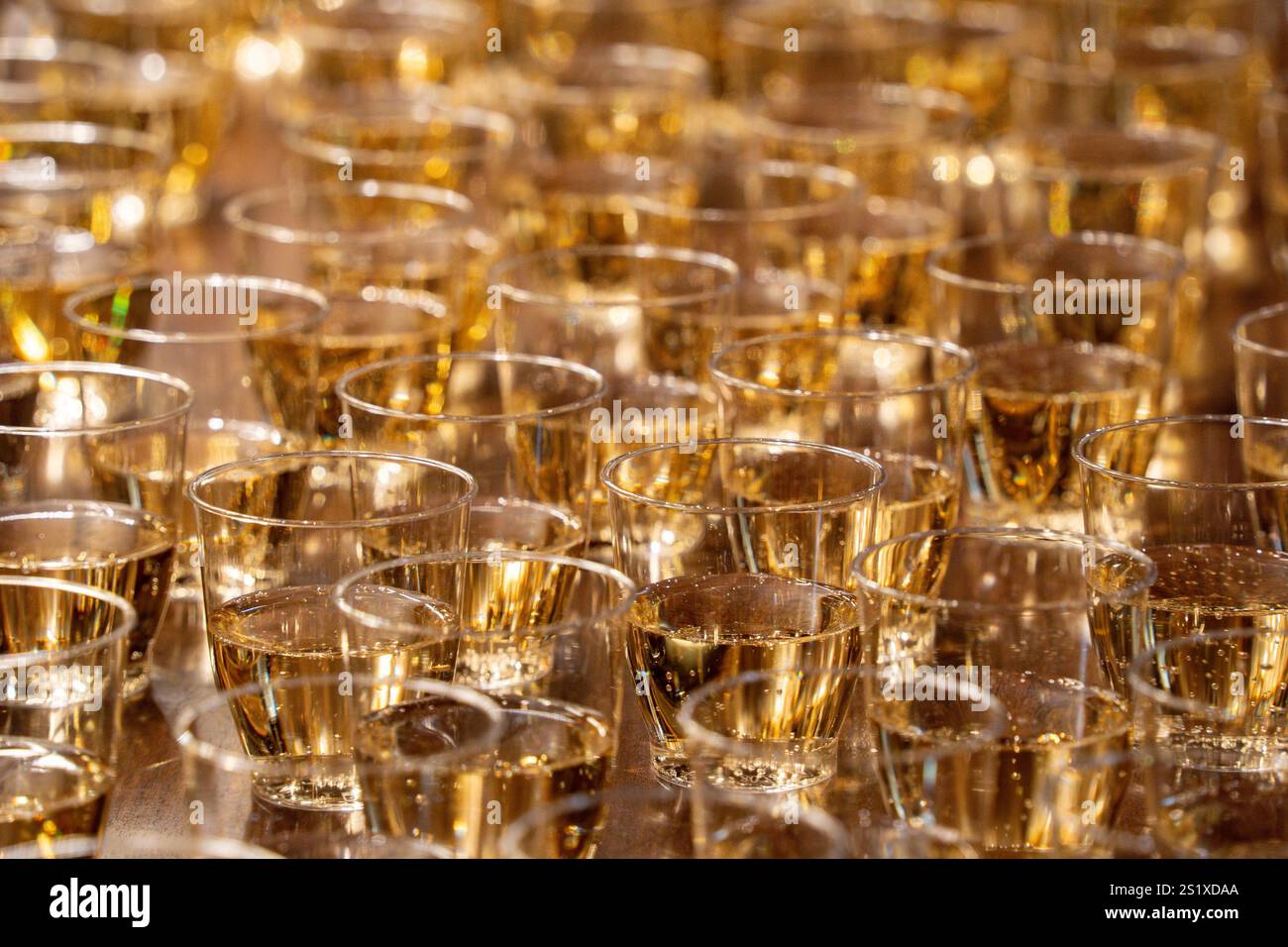 many champagne plastic glasses for celebration party detail Stock Photo ...