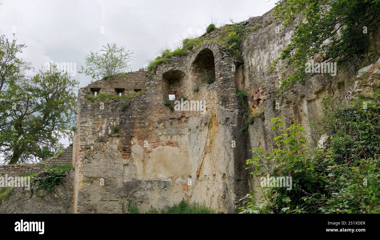 Ancient Stone Wall Ruins with Overgrown Vegetation in a Rural Landscape ...