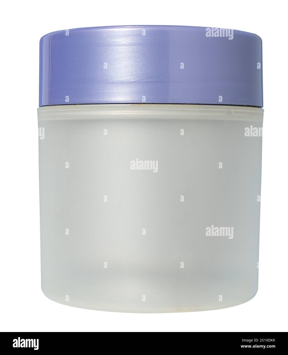 Frosted cosmetic jar with purple lid isolated on white background ...
