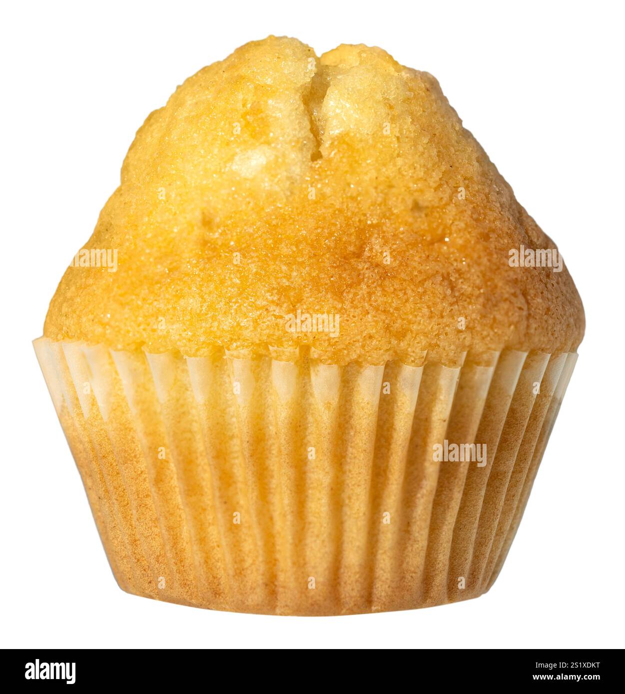 Golden muffin wrapped in pleated paper cup isolated on white background ...