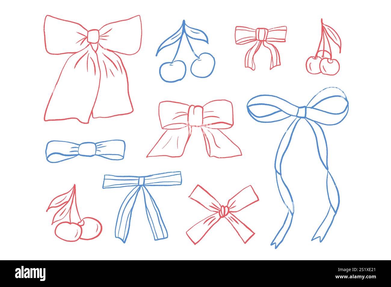 Crayon drawing bow tie and ribbons in butterfly shape set. Christmas coquette aesthetic ...