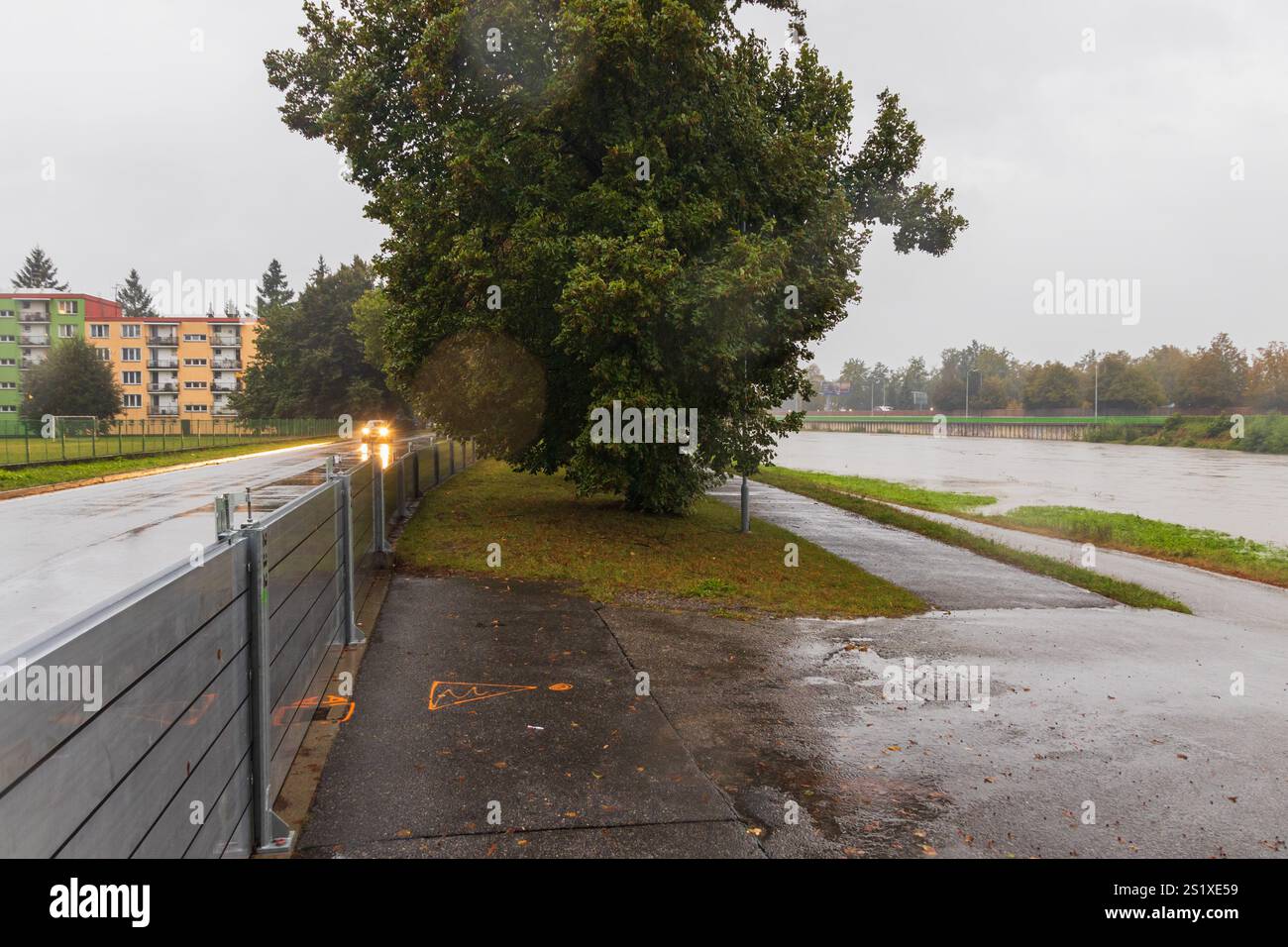 Ceske Budejovice, Czech republic – September 14, 2024: Metal flood ...