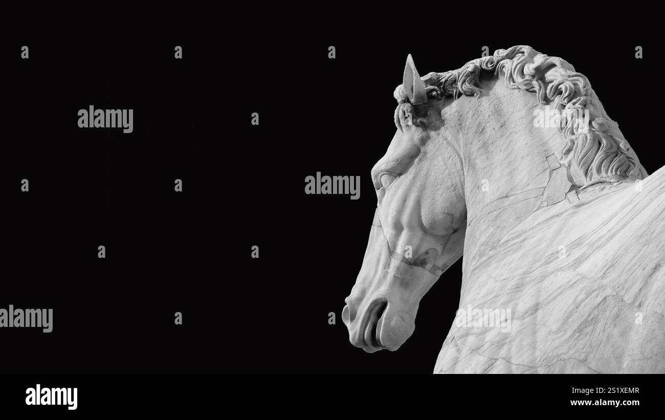 Ancient roman marble statue of an horse at the top of Capitoline Hill ...