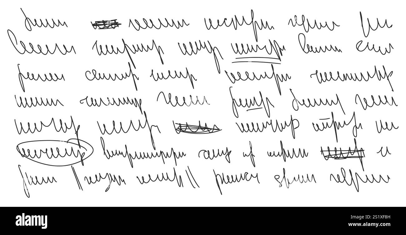 Illegible fake decorative cursive script message. Handwritten ink ...