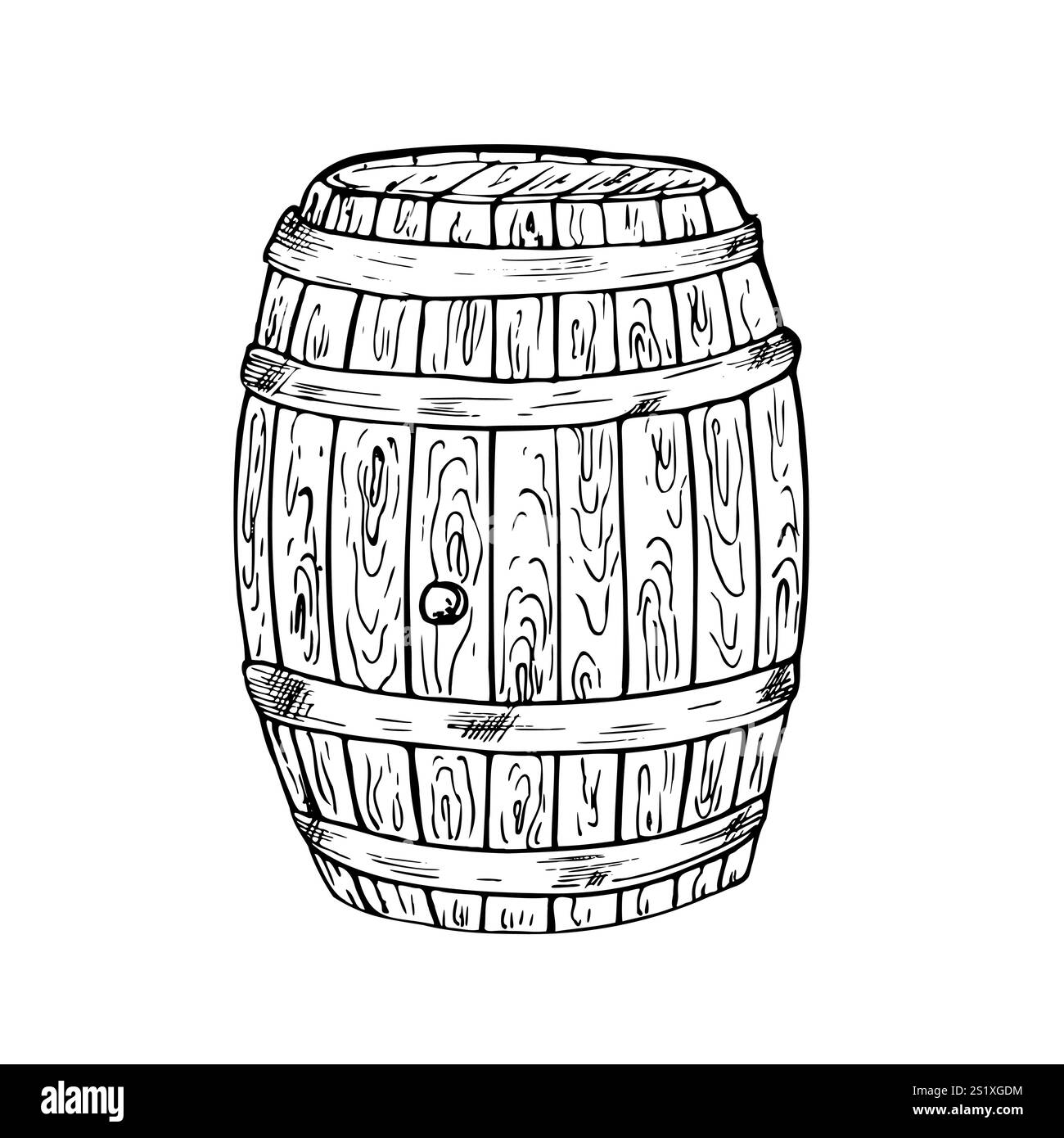 Vector wooden barrel for wine, beer, whiskey. Graphic vintage ...