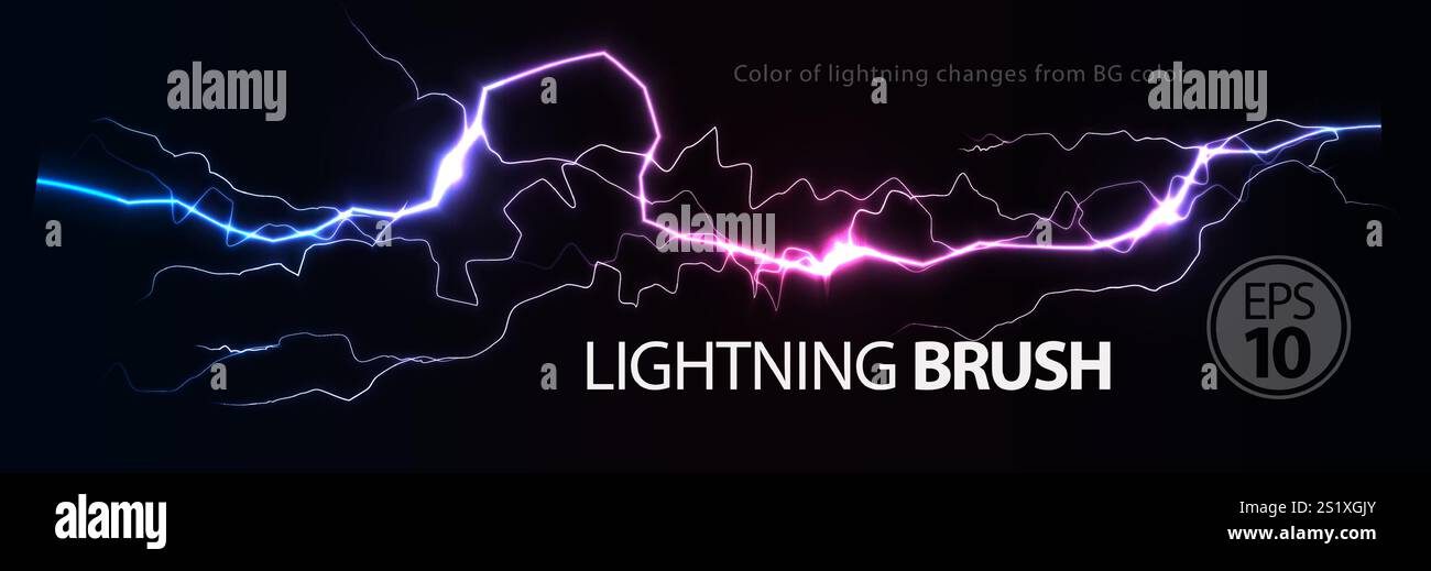 Dynamic lightning bolt with glowing purple and blue neon effects on a ...