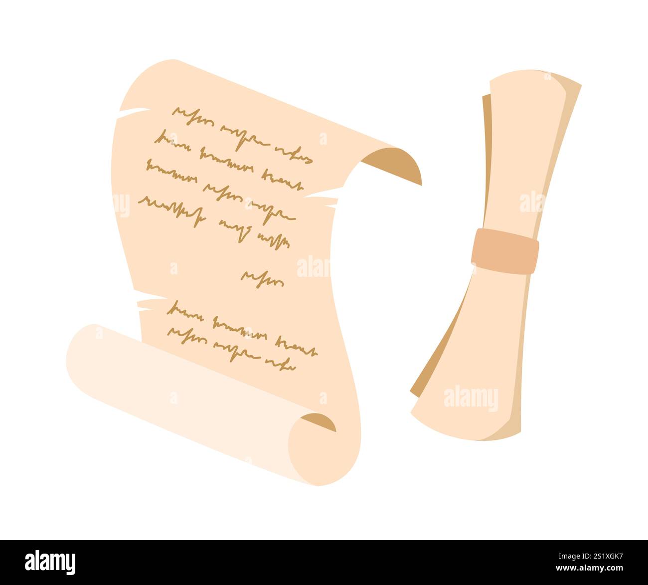 Old parchment paper scroll, ancient papyrus manuscript. Certificate, treasure map or document ...