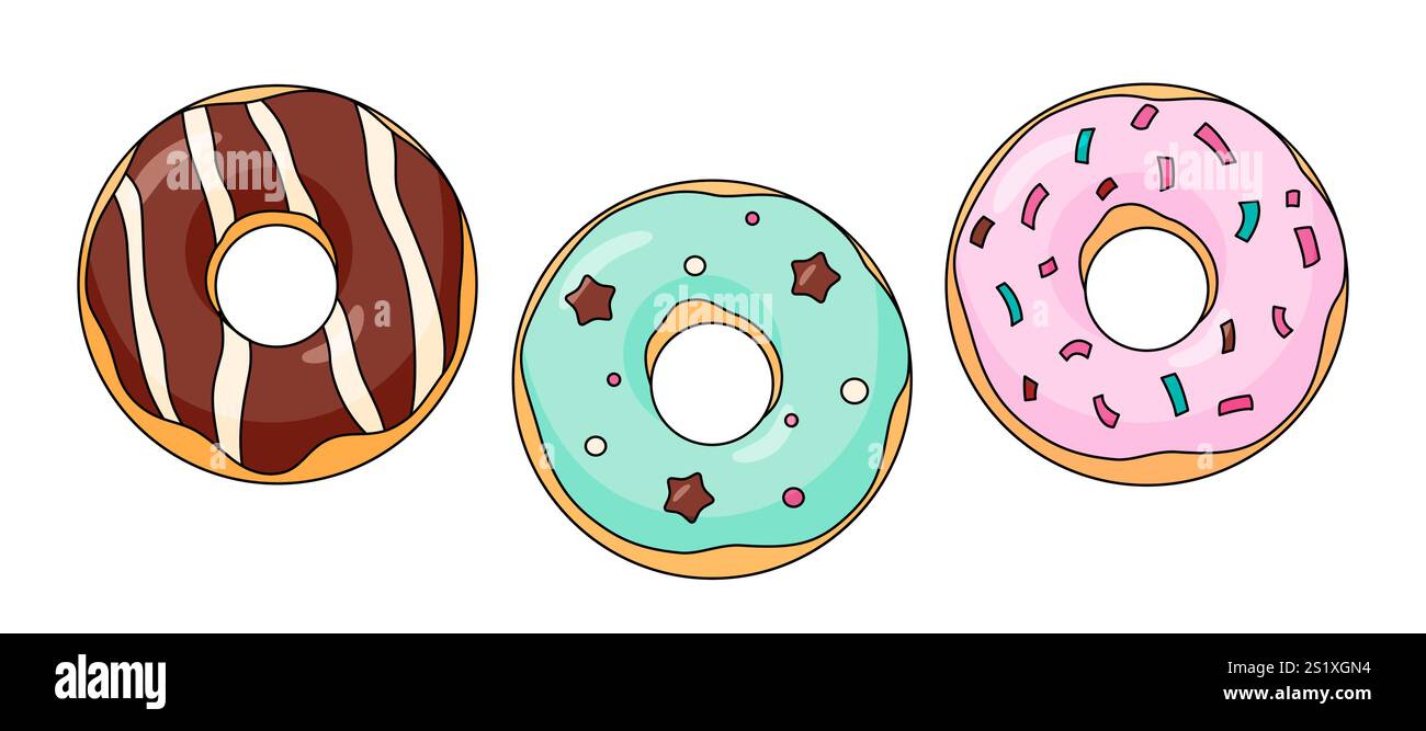 Cute donuts collection chocolate pink and mint colored doughnut set ...