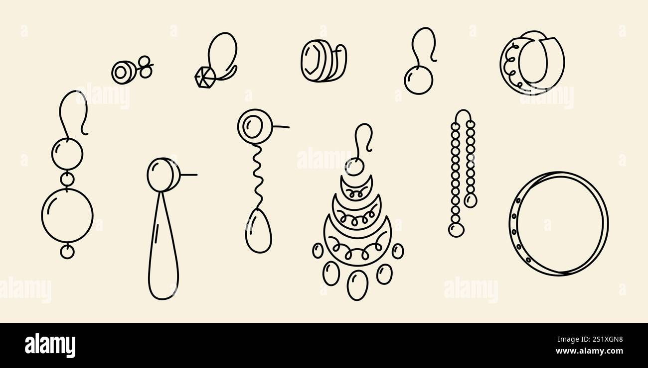 Doodle earrings drawing set. Different types of hand drawn woman ...