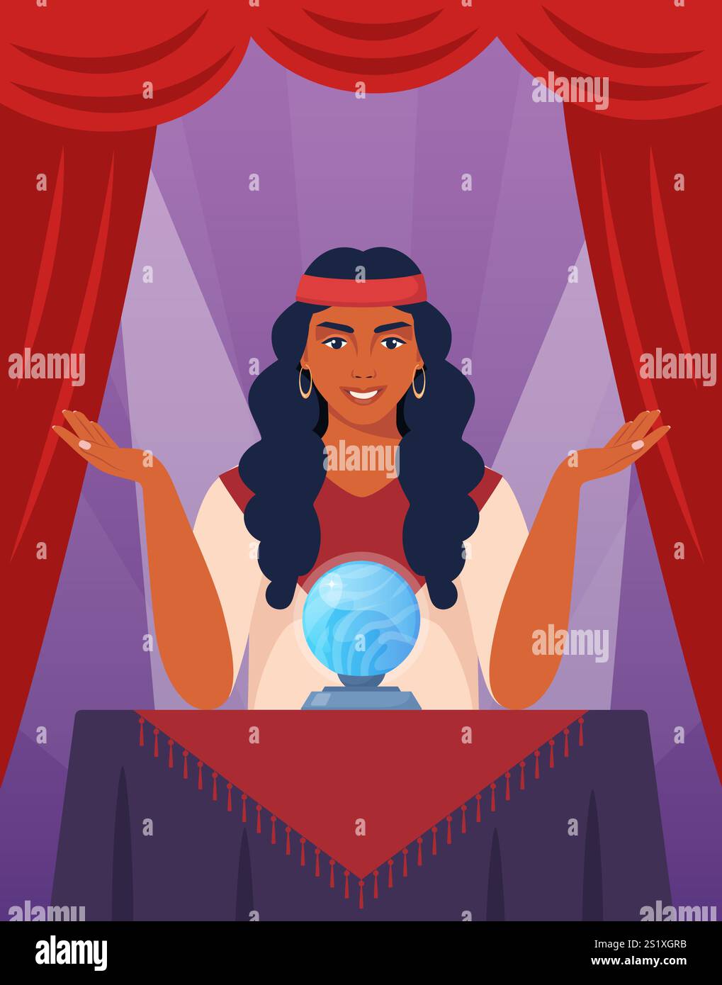 Gypsy woman fortune teller character predicts fate at table with magic ...
