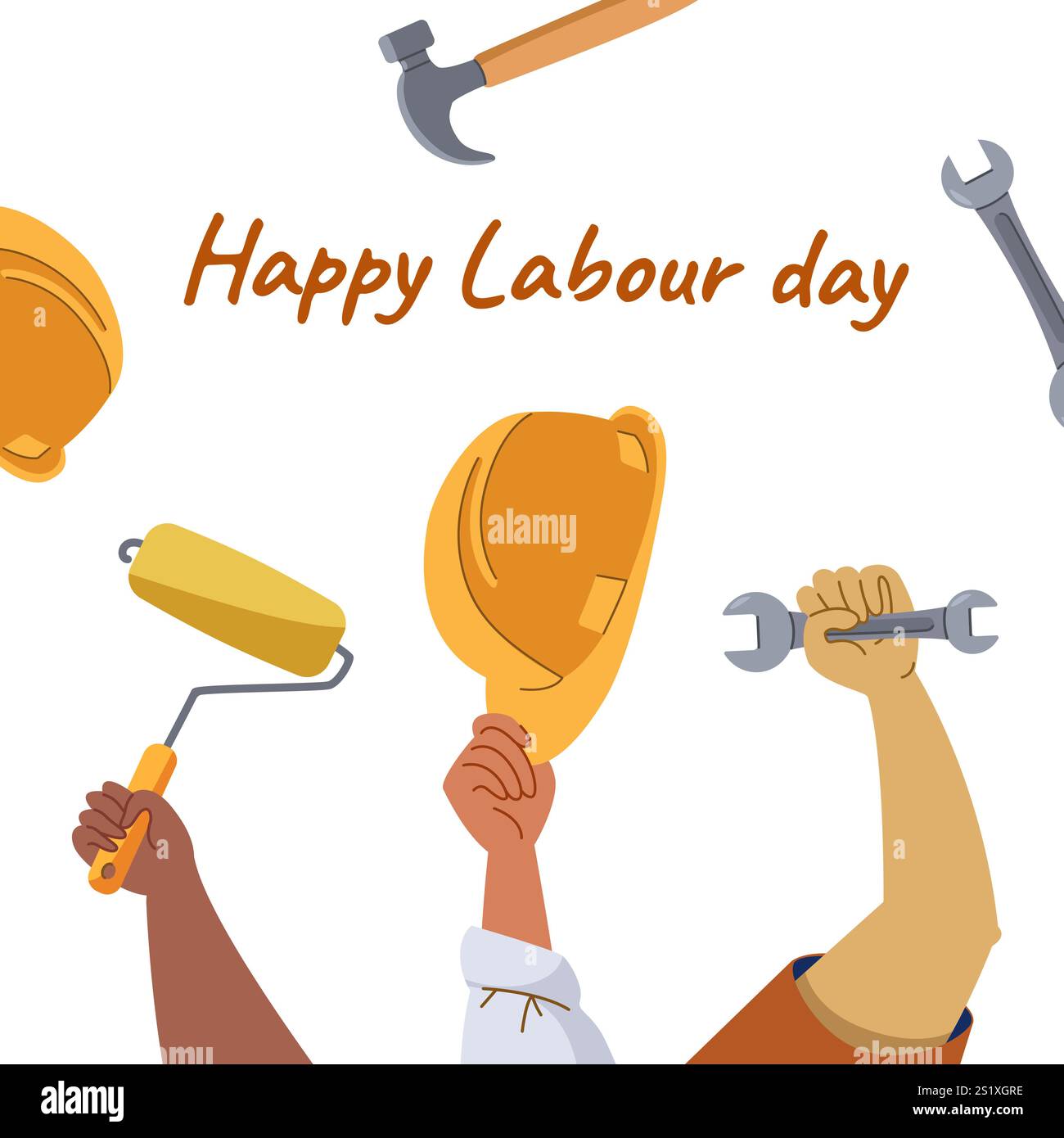 1st May Labour day square background with workers painter builder ...