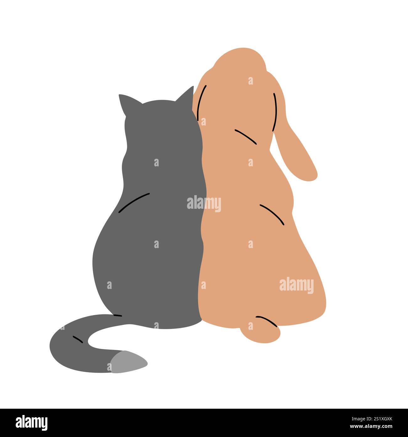 A cute dog and a cat are sitting together. Pet friendship. Animals from ...