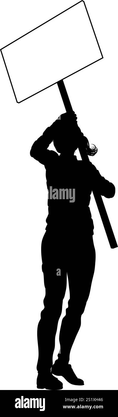 Protest Rally March Picket Sign Silhouette Person Stock Vector Image ...