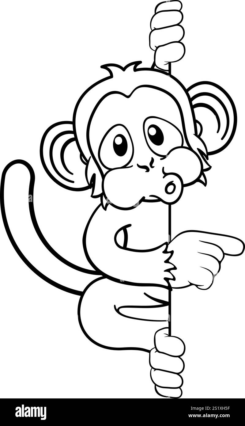 Monkey Cartoon Character Animal Pointing At Sign Stock Vector Image ...