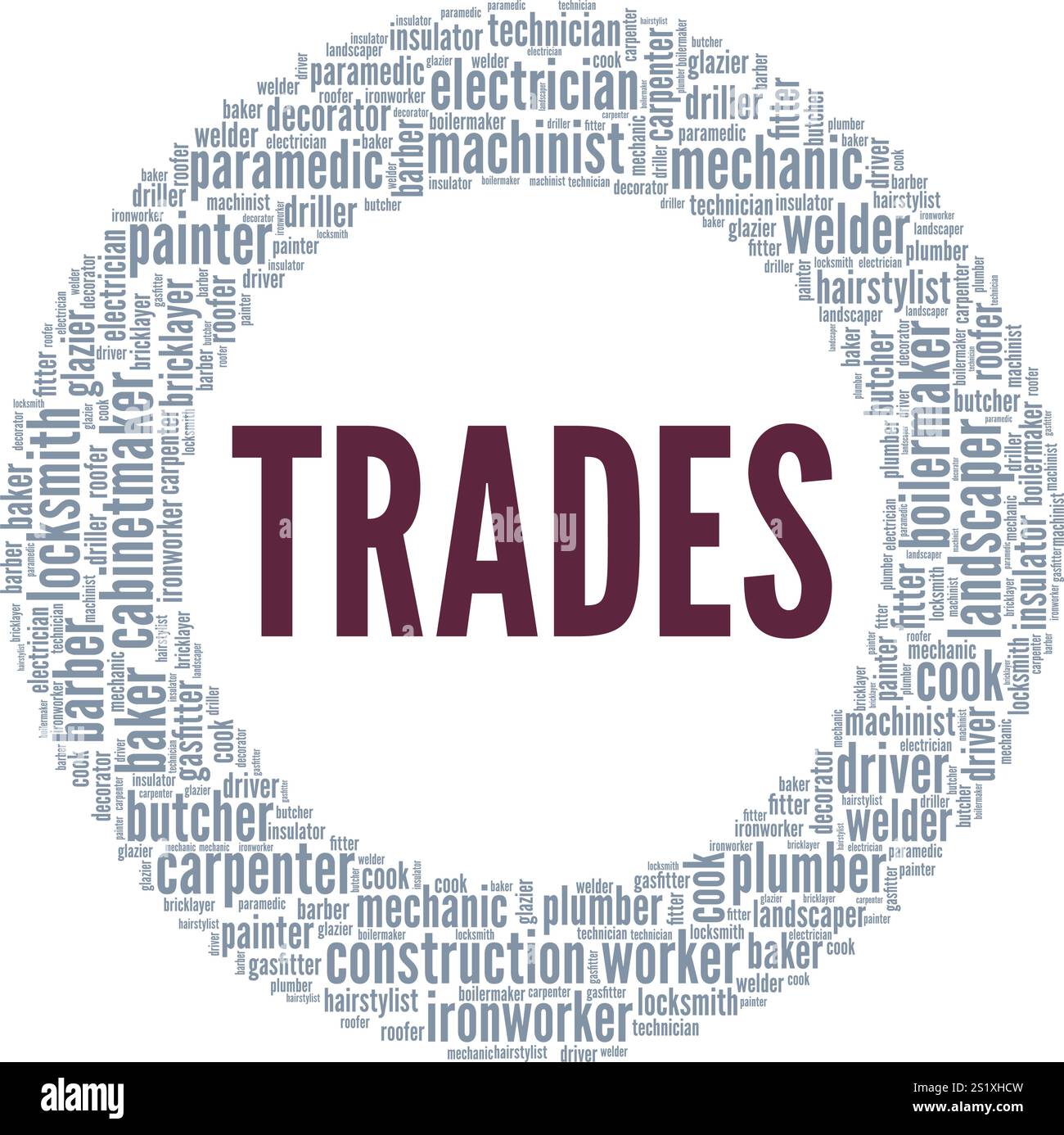 Trades word cloud conceptual design isolated on white background Stock ...